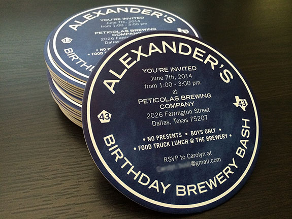 birthday brewery coaster invites - in a card