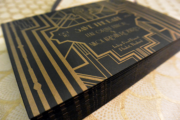 great gatsby inspired save the dates - in a card